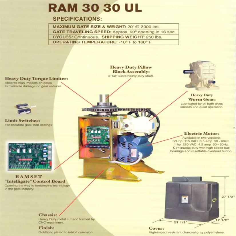Ramset 30 30 Commercial Swing Gate Opener RamSet Swing Operator 3/4HP